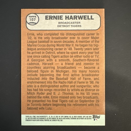 2003 Topps Fan Favorites Ernie Harwell Autograph TTM Tigers Broadcaster ...