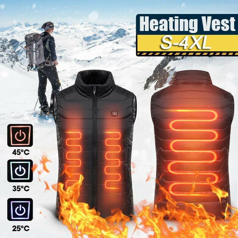 Women Mens Electric Vest Heated Cloth Jacket USB Warm Up Heating Body ...