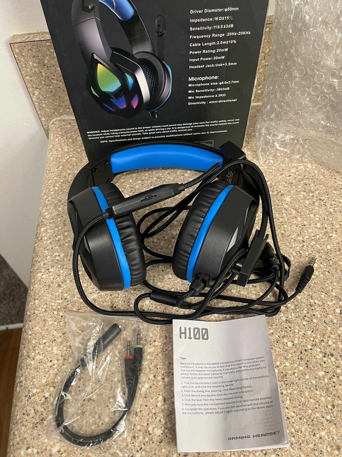 H100 Gaming Headset, Over Ear Headphones with Mic & Color Changing LED ...