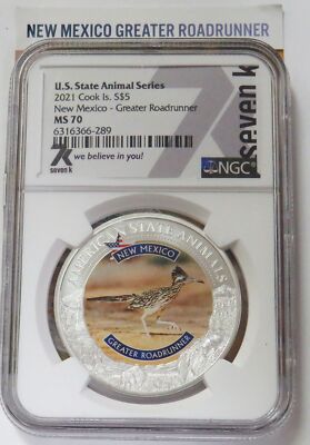 2021 SILVER COOK ISLANDS $5 ROADRUNNER STATE ANIMAL SERIES 1 OZ COIN ...