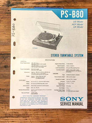 Sony PS-B80 Record Player / Turntable Service Manual *Original* | eBay
