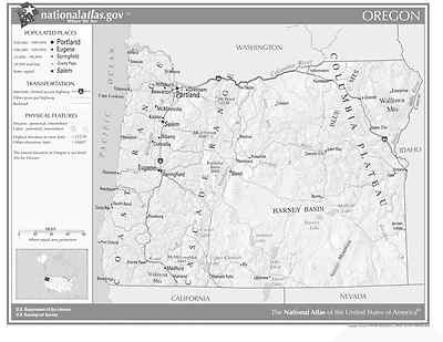 Oregon State Reference (Black&White) Laminated Wall Map | eBay