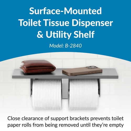 Bobrick Toilet Tissue Dispenser with Utility Shelf, Surface-Mounted ...