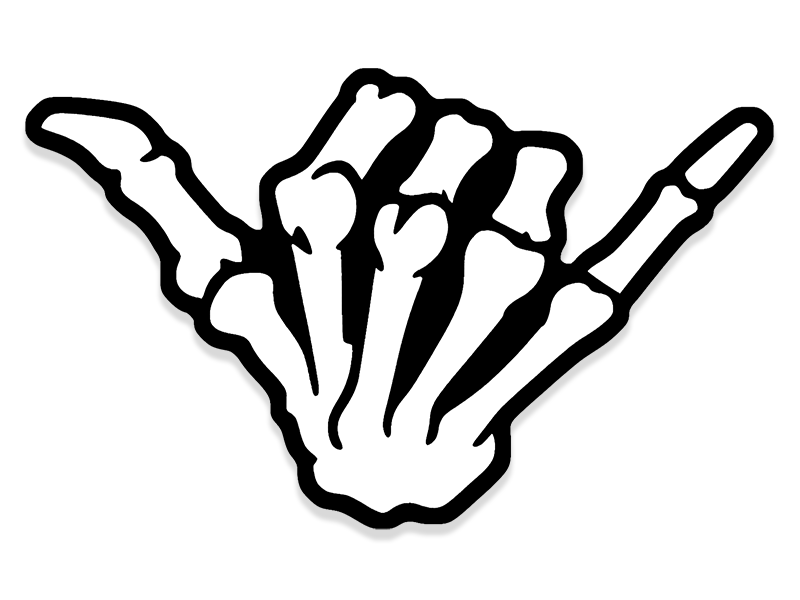 3x5 inch Hang Loose SKELETON Hand Black Outline Sticker (surf skate 10 ...