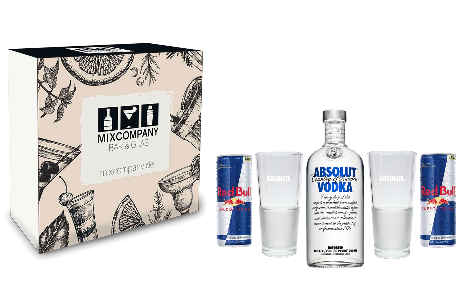 Absolut Vodka Red Bull Geschenk Set - Absolut Vodka (40% Vol) 0,7l ...