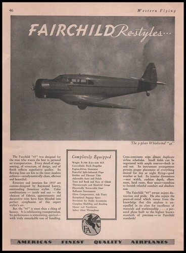1937 Fairchild Hagerstown Maryland Whirlwind 45 Airplane Photo Vintage ...