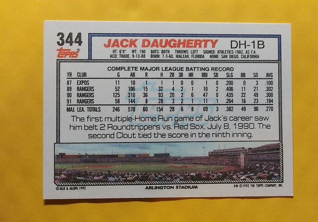1992 Topps - #344 Jack Daugherty for sale online | eBay
