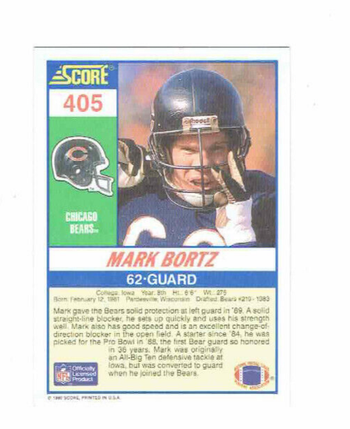 Mark Bortz Chicago Bears #62 Guard #405 Score 1990 Football Card | eBay
