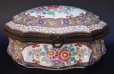 SAMSON PARIS Porcelain Jewelry Box Chinese Famille Rose & Bronze ...