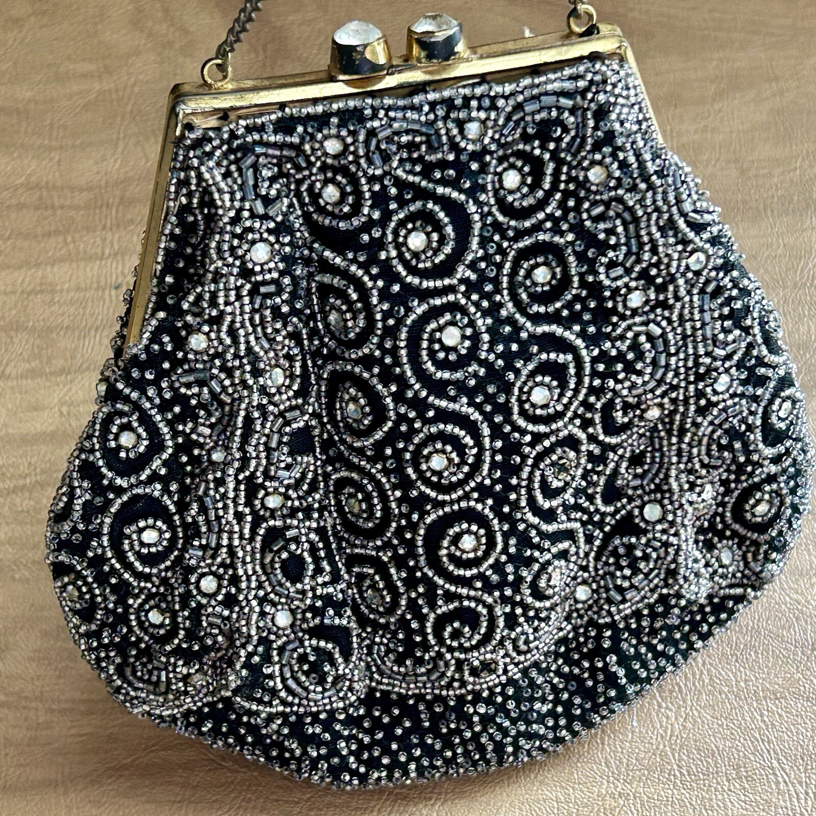 Vintage Hand Beaded Purse Made in France Black with Beads & Rhinestones ...