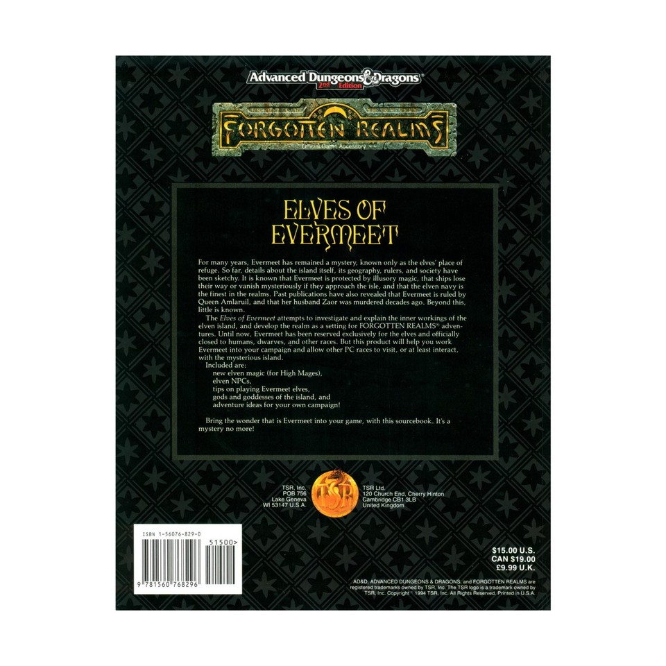 TSR Forgotten Realms Elves of Evermeet VG+ | eBay