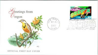 GREETINGS FROM OREGON 2002 FLEETWOOD BIRDS CACHET FDC UNADDR | eBay
