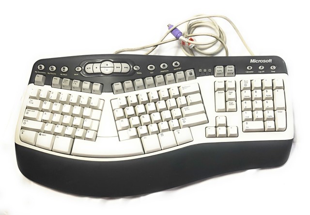 Microsoft Natural Multimedia Keyboard 1.0a Ps2 Ergonomic Vintage RT9470 ...