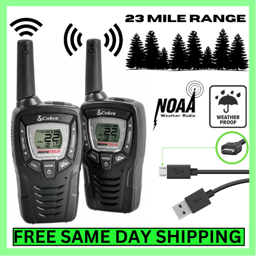 Cobra 2 Way UHF Handheld Radio Walkie Talkie 2Pack Long Range Weather ...