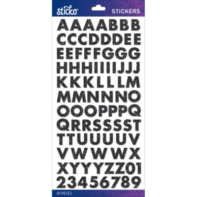 Stickers Sticko Black Glitter Futura Alphabet Letters Capitals Numbers ...