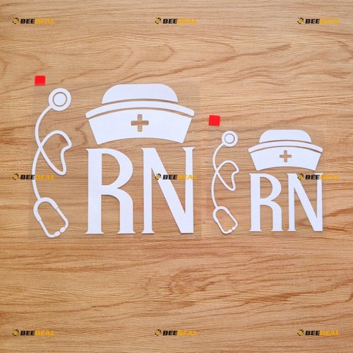 RN Registered Nurse Stethoscope Sticker Decal Vinyl 2 Pack White 4, 6 ...