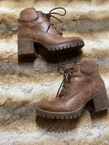 Crown Vintage Brown Faux Leather CALISTA 2 Lace Up Combat Boots Bootie ...