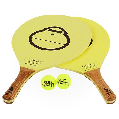 SunBum Beach Paddleball Set with Mesh Shoulder Bag, 2 Wooden Paddles ...