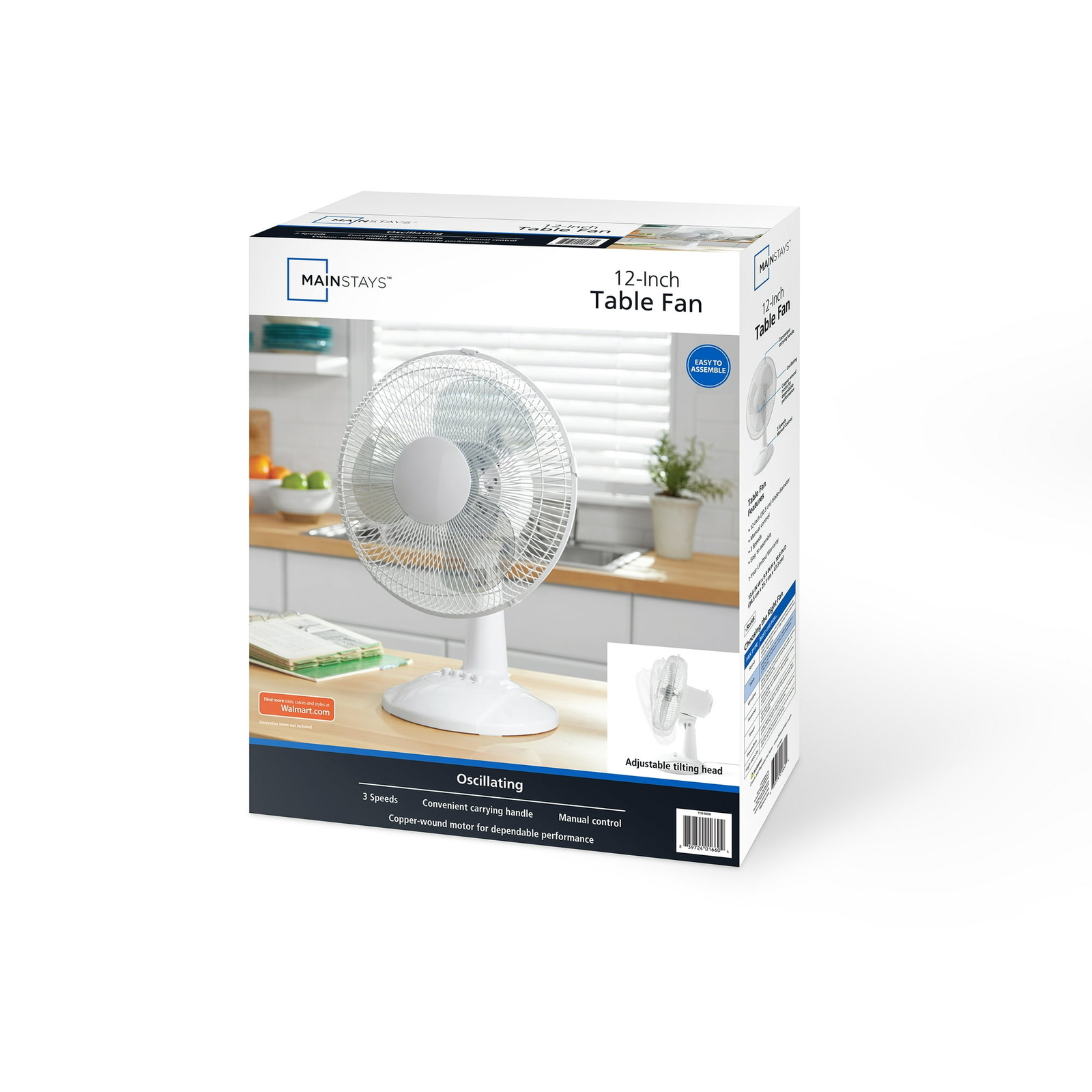 Mainstays 12" 3-Speed Oscillating Adjustable Durable Table Fan Black or ...