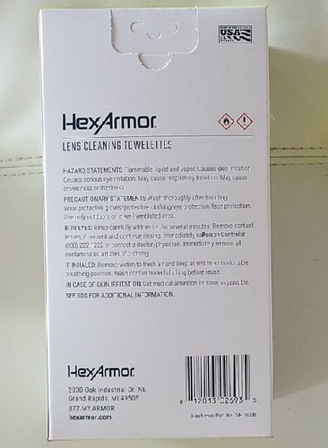 HexArmor 14-10008 Lens Cleaning Wipes For Safety Glasses (100 Wipes ...