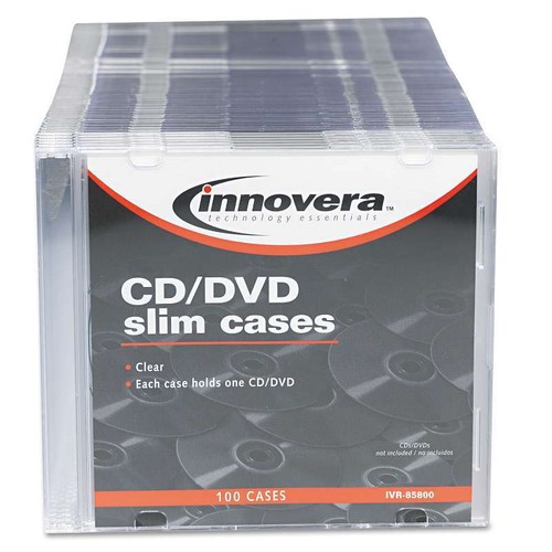 Innovera CD/DVD Polystyrene Thin Line Storage Case, Clear, 100/Pack ...