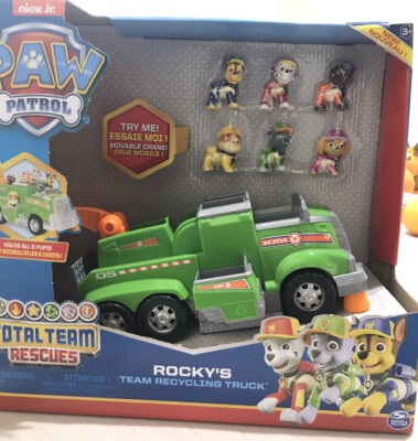 Paw Patrol Total Team Rescues Rockys Team Recycling Truck w 6 Pups Spin ...