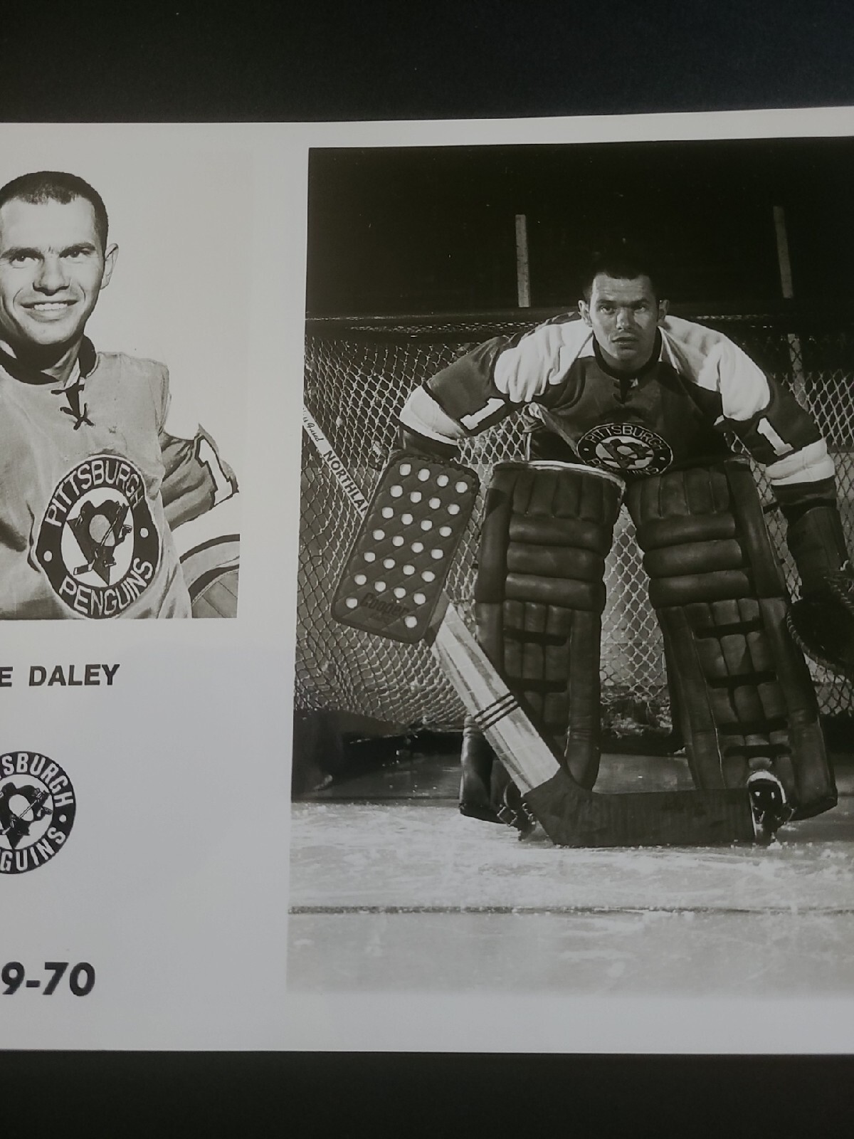 1969-70 JOE DALEY PHOTO PITTSBURGH PENGUINS GOALIE LEGEND NHL HOCKEY ...
