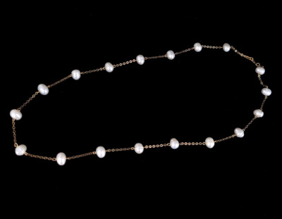 Vintage Yellow Gold Filled Tin Cup 8mm Baroque Pearl Station Chain ...