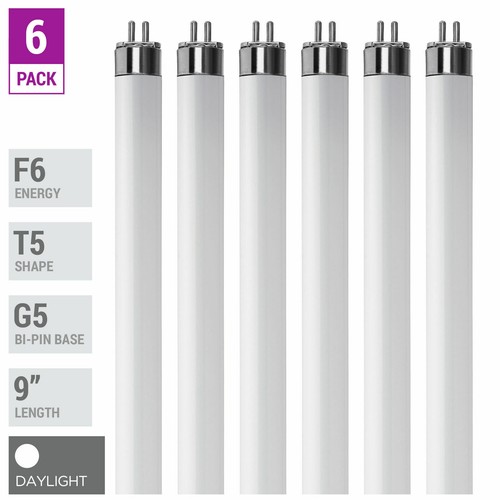 6 Pack F6T5 D 65K Tube 9" Inches 6W Watt T5 Mini Bi 2-Pin G5 6500K ...