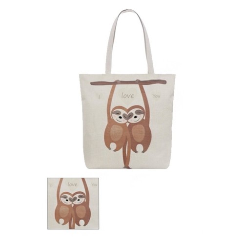Odiva Women's Sloth Print I Love You Canvas Tote Bag Zip Closure Strap ...