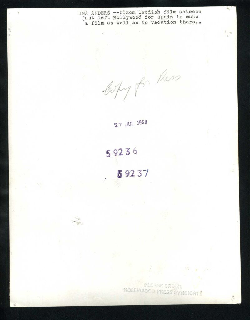 1959 INA ANDERS Vintage Original Photo BEAUTIFUL SWEDISH ACTRESS gp | eBay