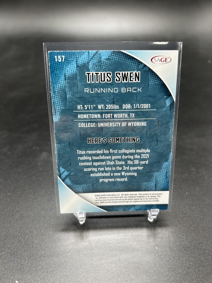 Titus Swen Rookie 2023 Sage High Series Base Wyoming Colts RC #157 | eBay