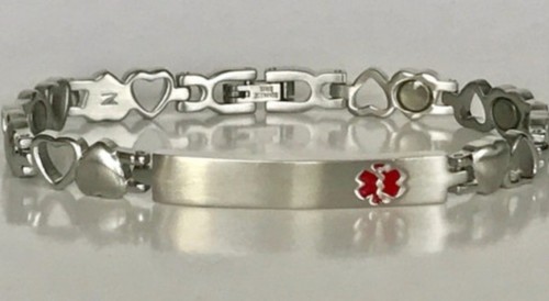 STAINLESS STEEL MEDICAL ALERT Womens Thin Magnetic Bracelet HEARTS OPEN ...