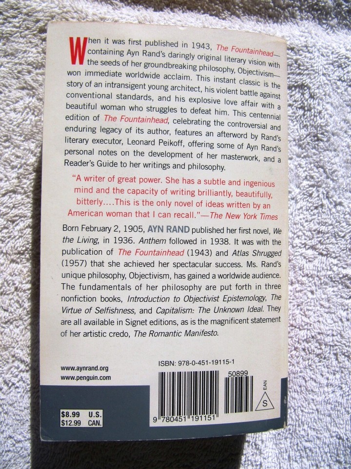 AYN RAND The Fountainhead CENTENNIAL EDITION Leonard Peikoff ...