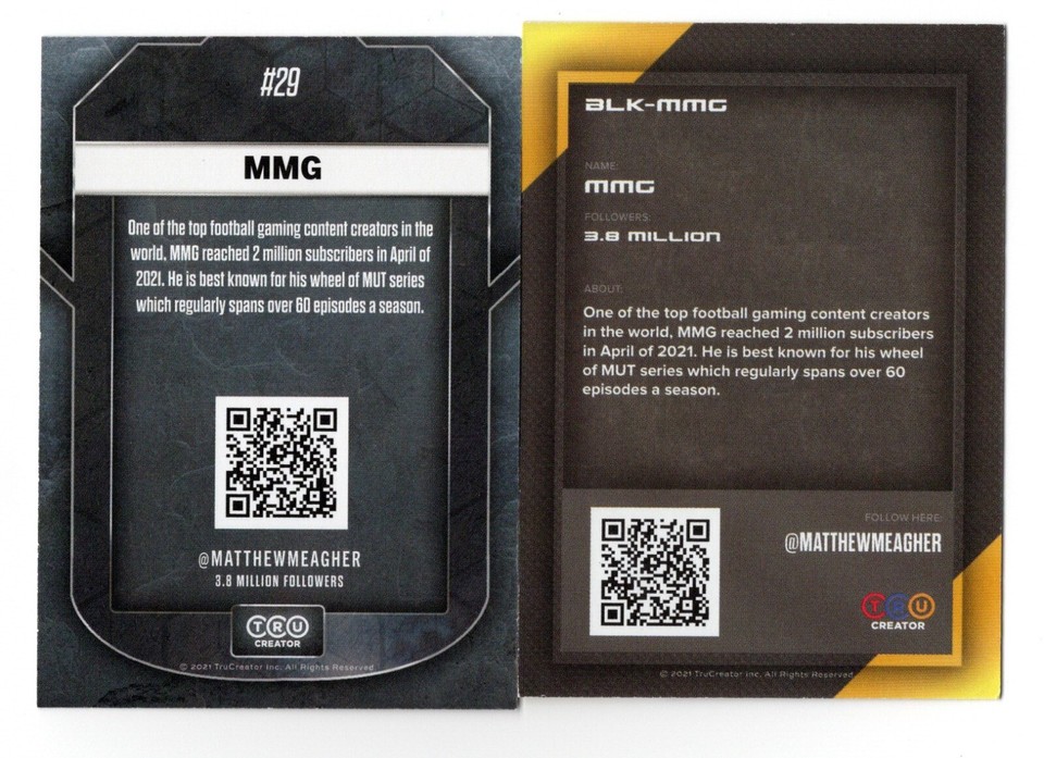 MMG 2021 TRUCREATOR SERIES 2 BLACKLIST BLK-MMG & BASE MMG CARD 29 | eBay
