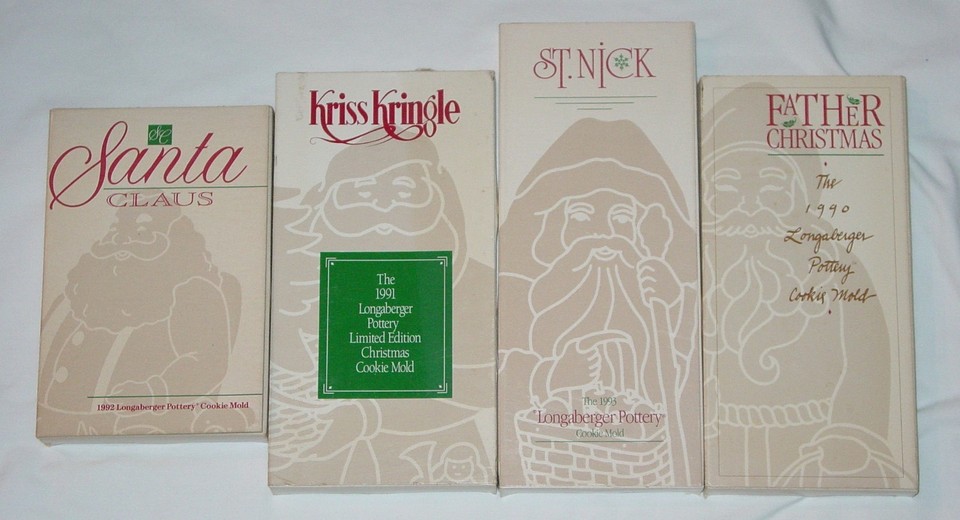 8 NEW LONGABERGER POTTERY ANGEL & SANTA COOKIE MOLDS - 1990 THRU 1996 ...