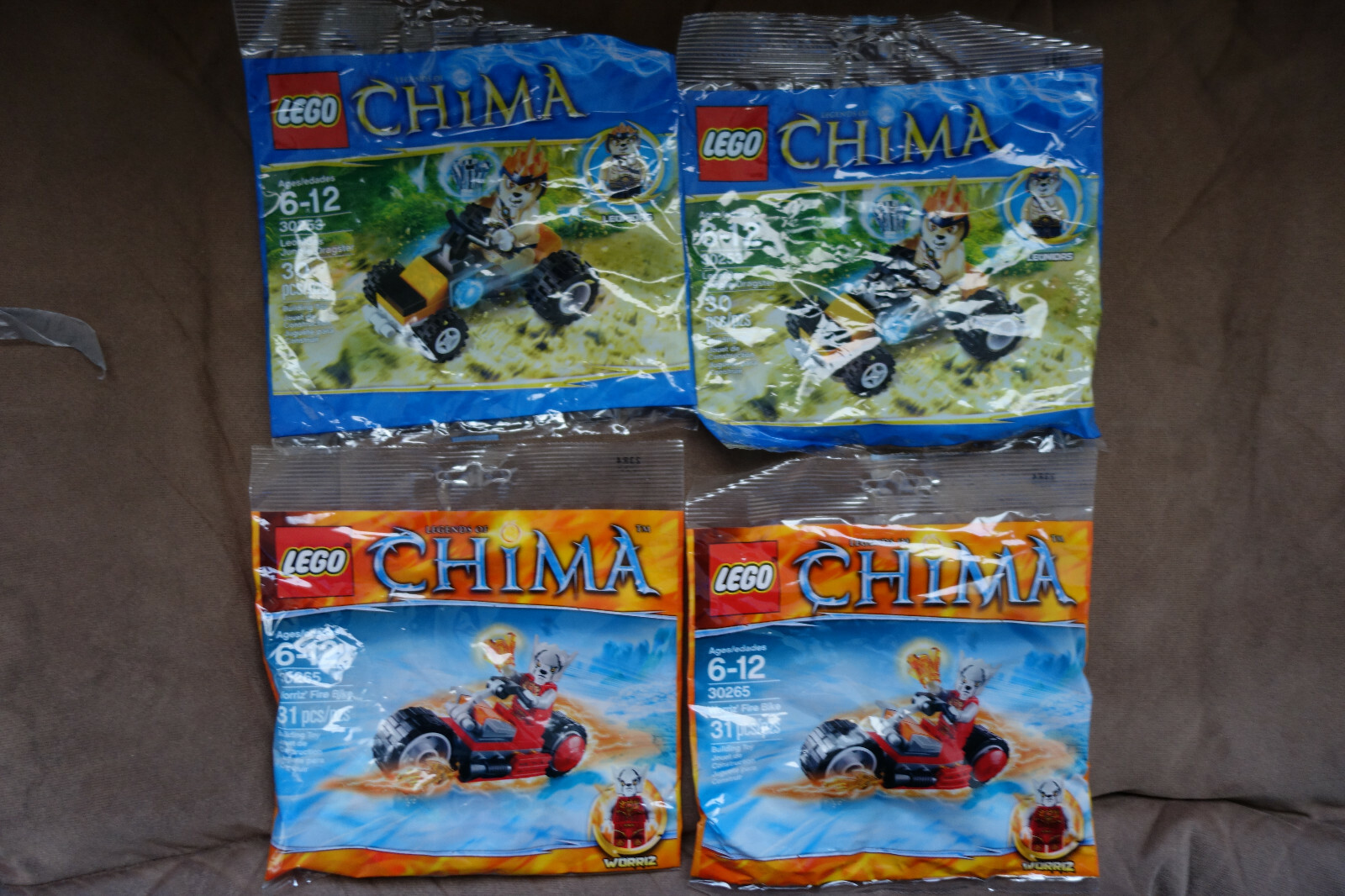 LEGO lot Chima 2x Worriz Fire Bike (30265) 2x Leonidas Jungle Dragster ...