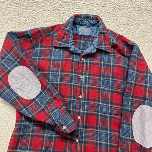 Pendleton Shirt Mens L Red Plaid Wool Flannel Elbow Patches Outdoors ...