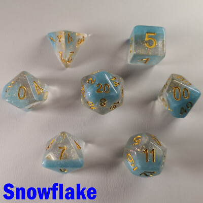 Snowglobe Poly 7 Dice RPG Set Snowflake Glitter Blue Pathfinder 5e Role ...