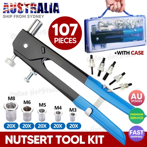 107X Rivet Nut Nutsert Tool Rivnut Gun Nuts Riveter Mandrels Thread ...