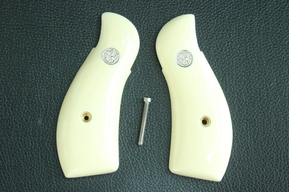 S&W 686 K, L FRAME ROUND BUTT GRIPS MODEL 66 CUSTOM FAUX IVORY # SILVER ...