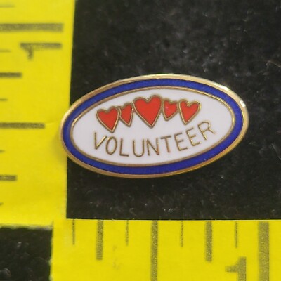 Oval Volunteer Pin with Hearts Red White Blue Lapel pin Event Badge Tie ...