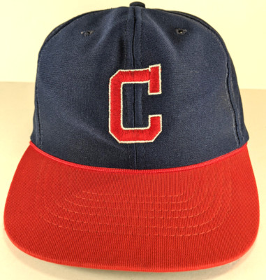 Cleveland Indians 1980s Block C Logo Snapback Hat Blue with Red Brim ...