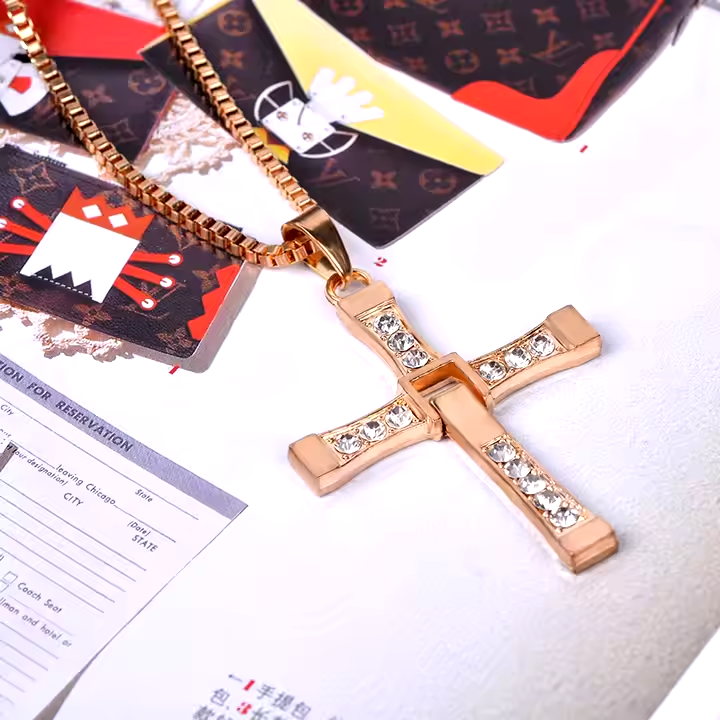 Fast & Furious Style Cross Necklace 14K Gold Plated Pendant Chain BOGO ...