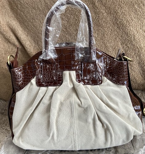 HandBag Domo Tote Bag Cream Suede with Tan Trim | eBay