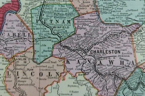 Vintage 1904 WEST VIRGINIA Map 22"x14" Old Antique Original CHARLESTON ...