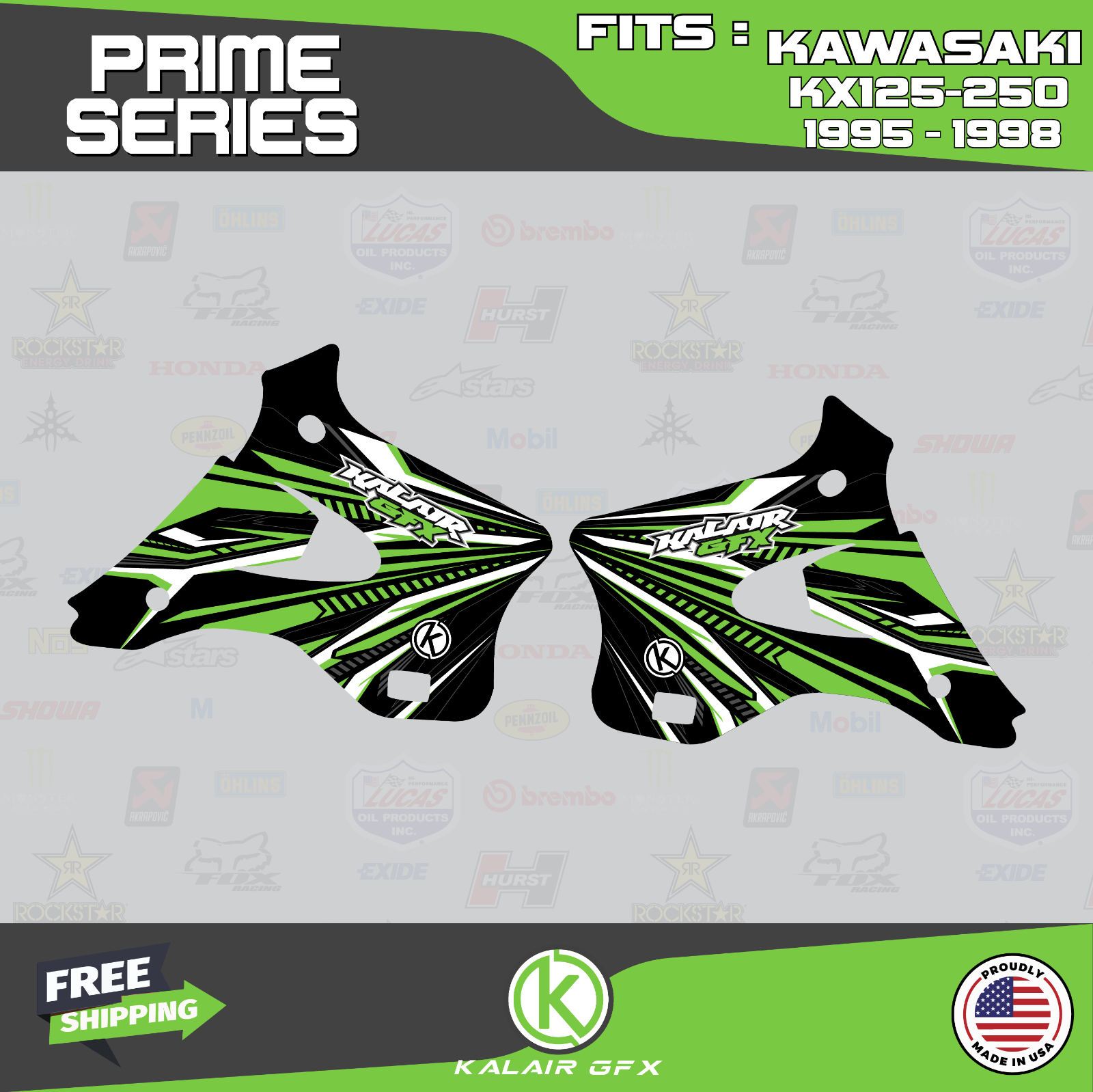 Graphics Kit for Kawasaki KX125 KX250 (1995-1998) Prime Series - Green ...