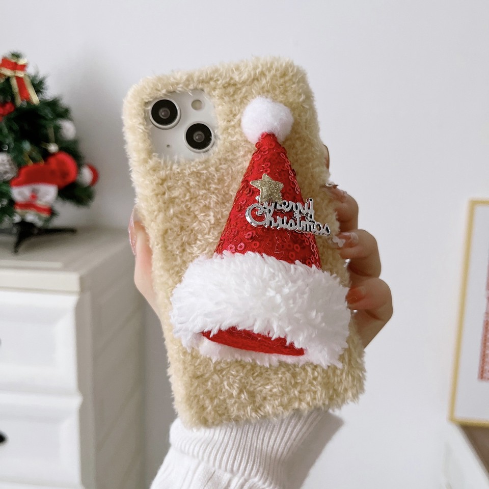 Plush Xmas Bear Hat Phone Case For Infinix Note 50 Tecno Spark GO 40 ...