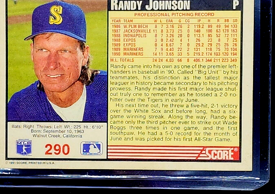 1991 Score #290 Randy Johnson HOF Seattle Mariners Baseball Card | eBay