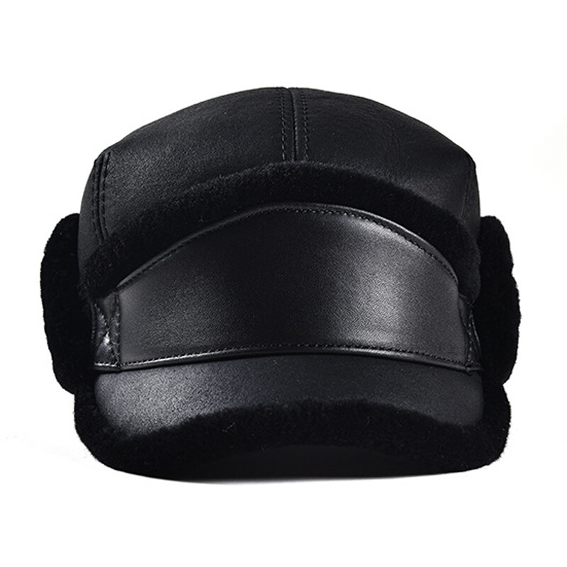 Men Real Leather Sheepskin Trapper Ear Flap Caps Outdoor Warm Thick ...